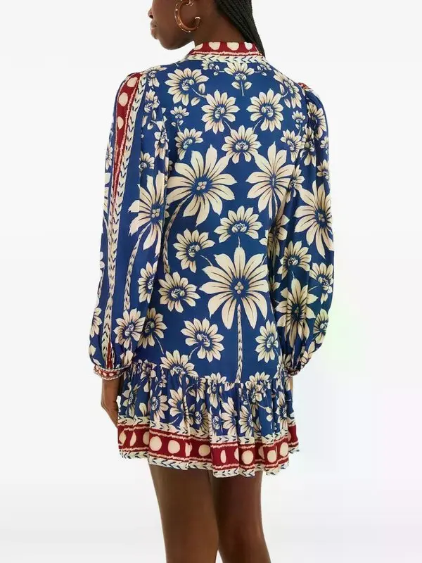 Farm Rio Floral Print Button Dress - Blue