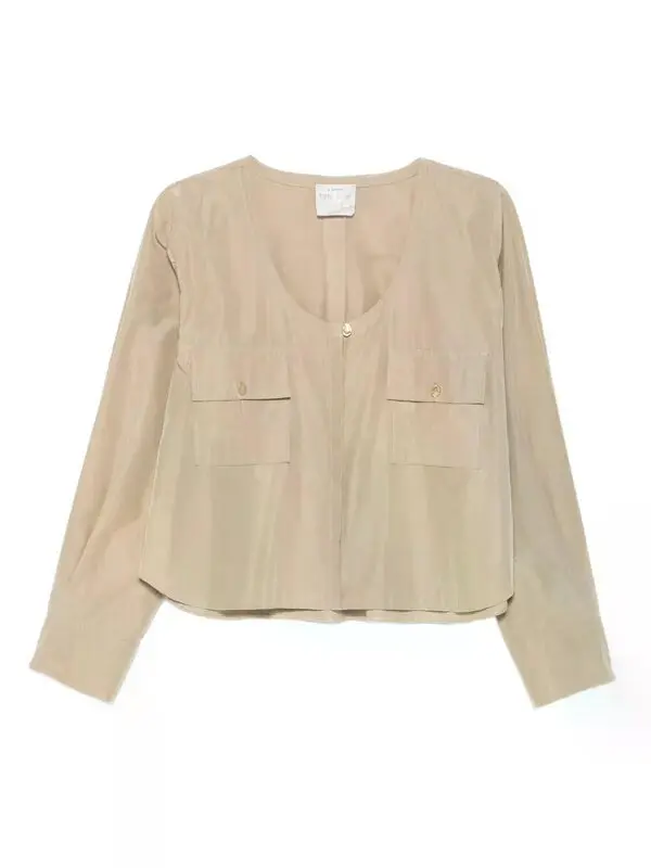 FORTE_FORTE Flap-pocket Long-sleeved Blouse - Neutrals