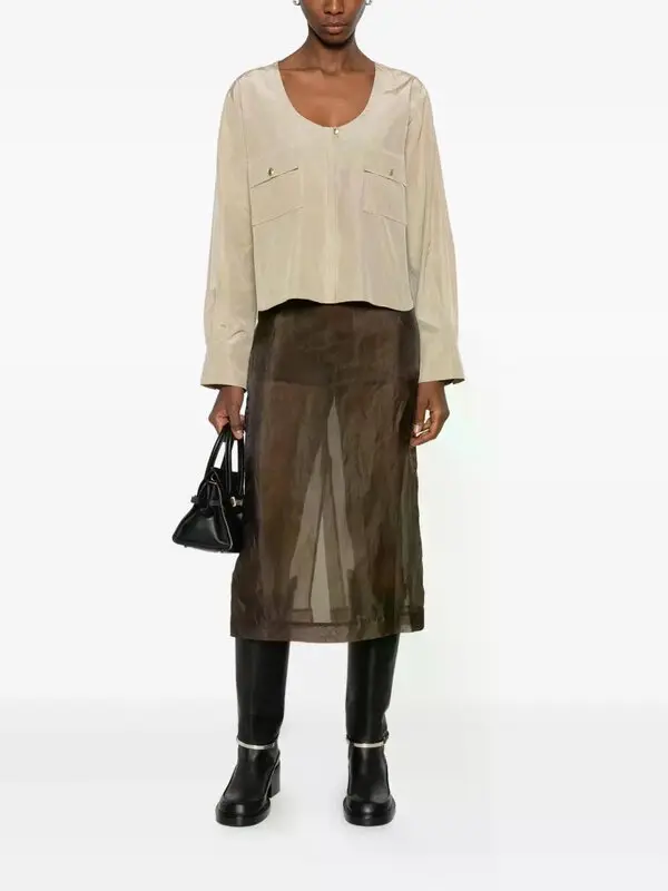 FORTE_FORTE Flap-pocket Long-sleeved Blouse - Neutrals