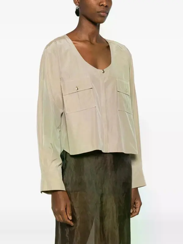 FORTE_FORTE Flap-pocket Long-sleeved Blouse - Neutrals