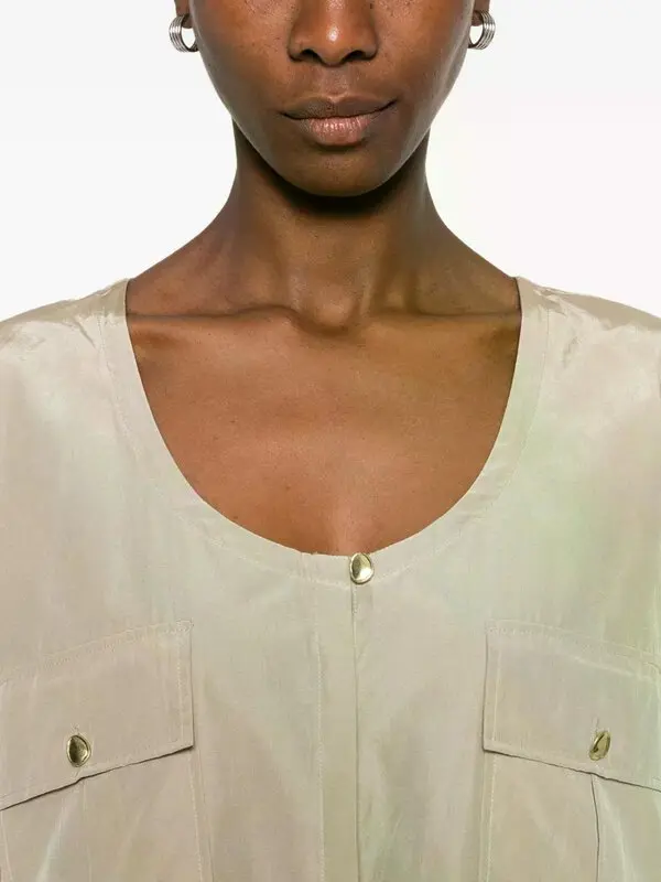 FORTE_FORTE Flap-pocket Long-sleeved Blouse - Neutrals