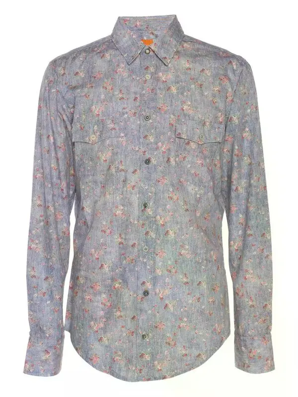 BOSS Floral-print Long-sleeve Shirt - Blue