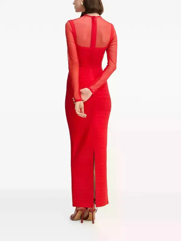 Herve Leger Ella Long-Sleeve Maxi Dress - Red - 60% Off | Editorialist