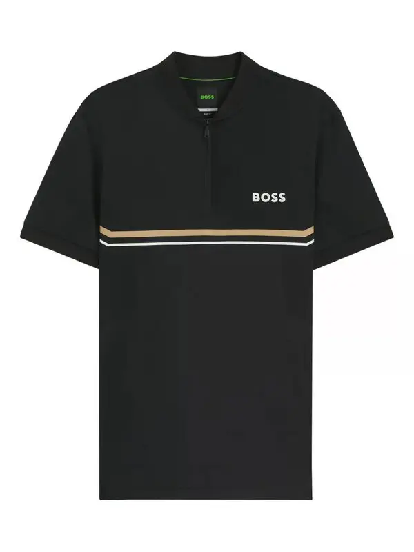 BOSS Half-zip Stripe-detail Polo Shirt - Black