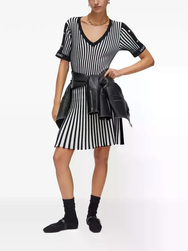 Liu Jo Striped Knit V-neck Short Sleeve Dress