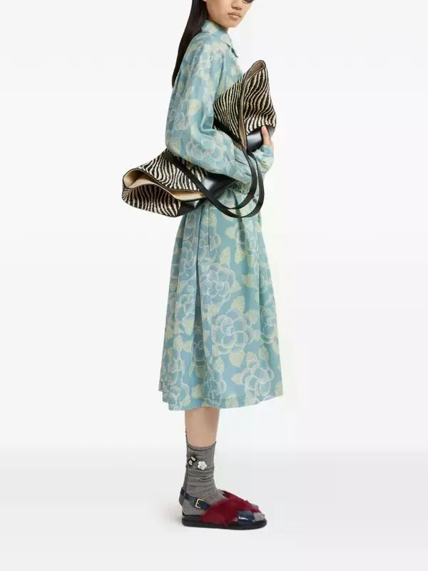 Marni Floral Print Gathered Midi Skirt - Blue