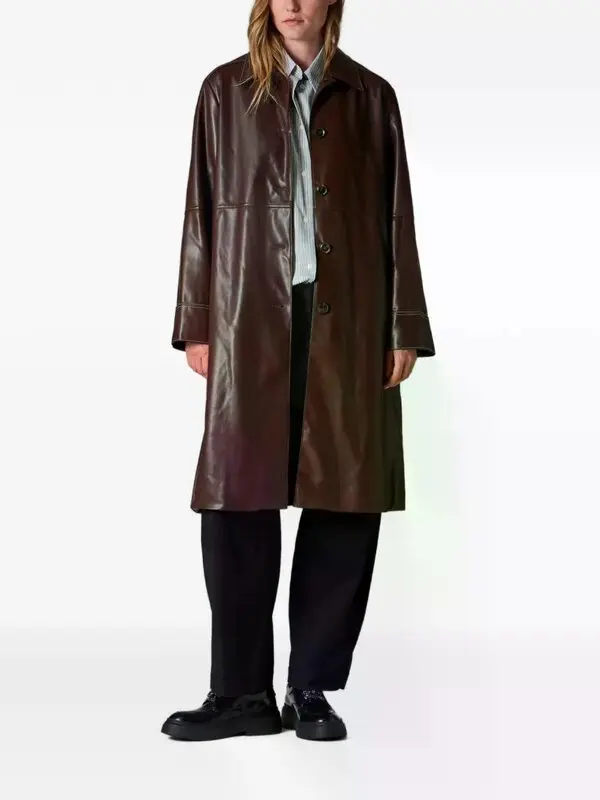 Paul Smith Stitching Buttoned Leather Coat