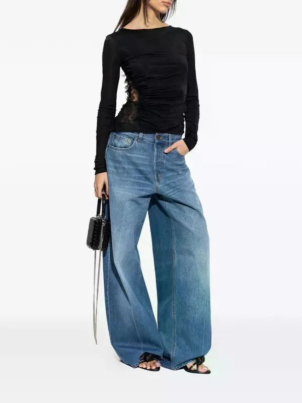 Blumarine Lace-insert Ruched Top