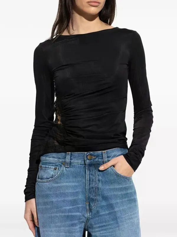 Blumarine Lace-insert Ruched Top