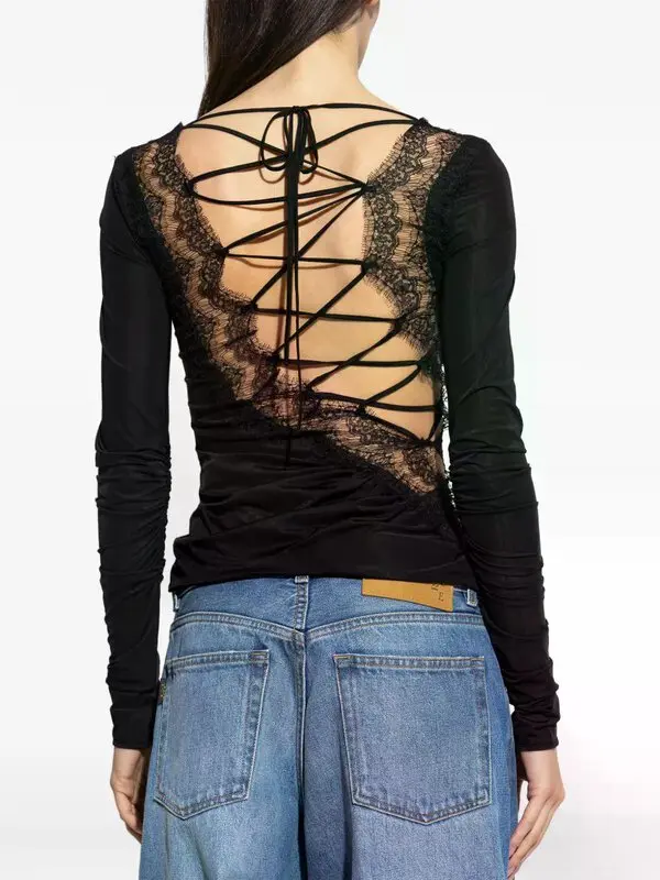 Blumarine Lace-insert Ruched Top