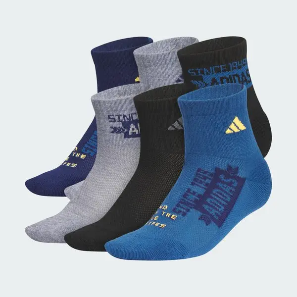 Adidas Youth Cushioned Graphic Quarter Socks 6 Pack - Dark Blue / Medium Grey Heather / Lucid Tangerine