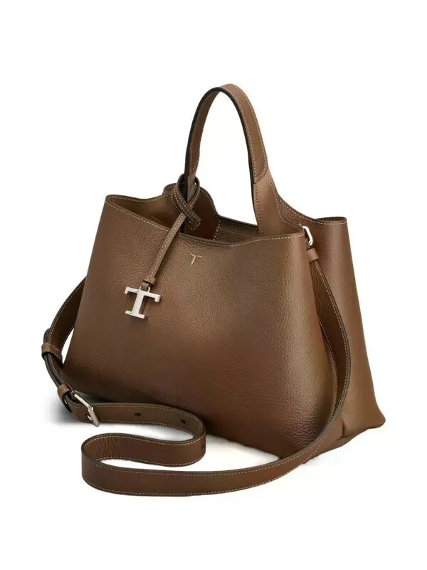 TOD'S Top Handle Tote Bag With Logo Charm - Brown