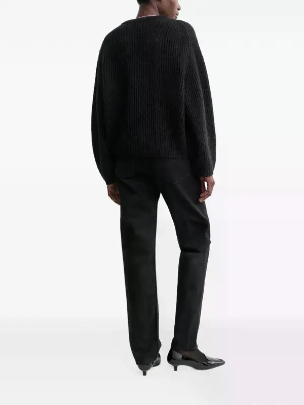 TOTEME Mohair-blend Rib-knit Crew Neck Long Sleeve Pullover - Black