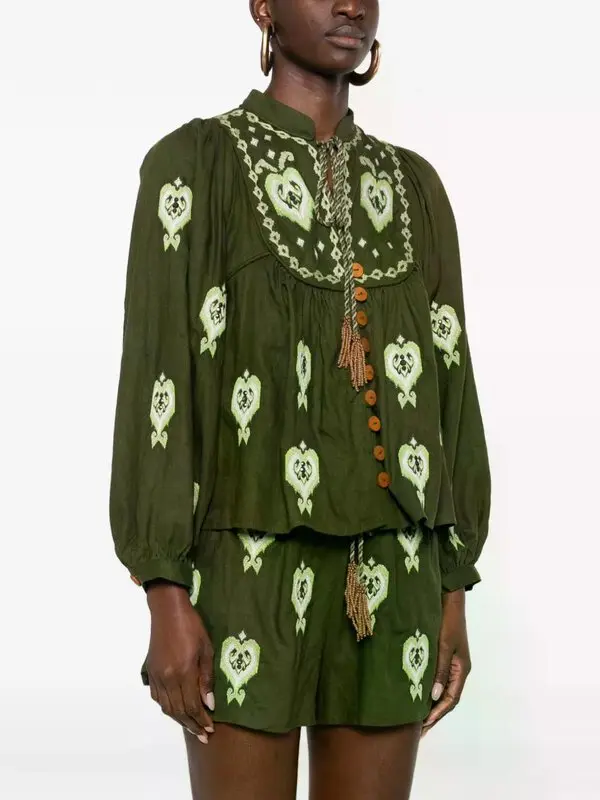 Farm Rio Embroidered Tassel Shirt