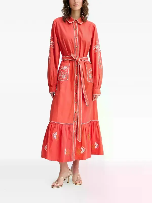 NEVER FULLY DRESSED Embroidered Belted Midi Dress