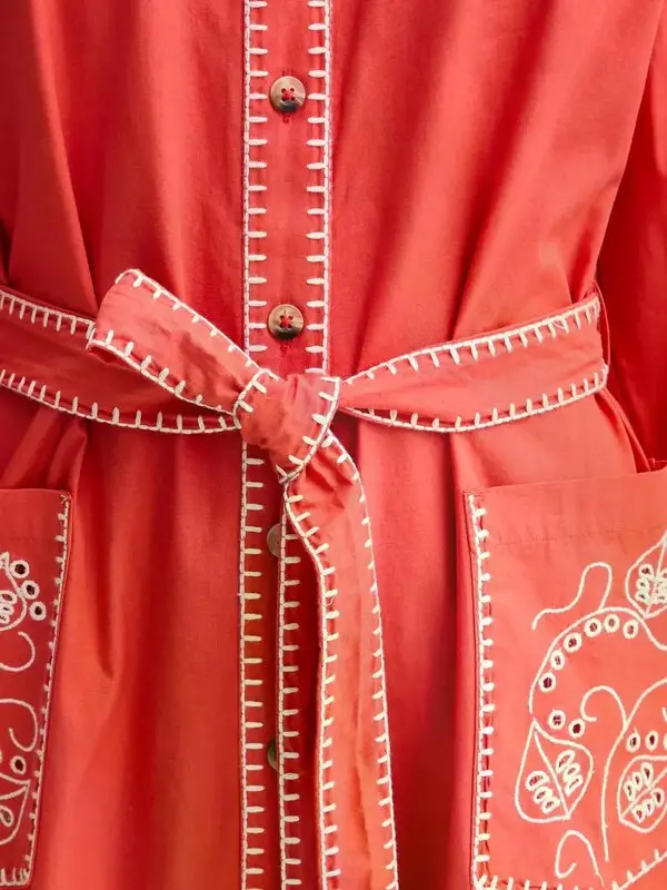 NEVER FULLY DRESSED Embroidered Belted Midi Dress