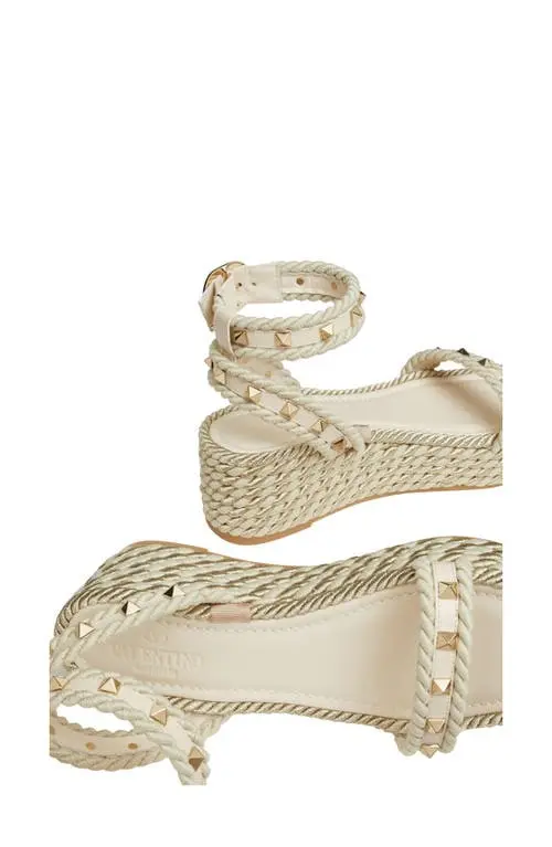 Valentino Garavani Rockstud Flatform Espadrille Sandal