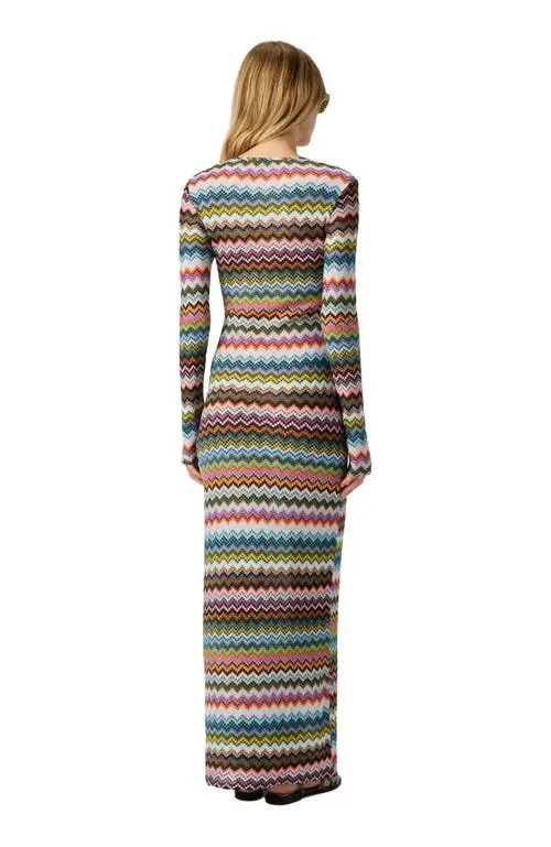 Missoni Long Cover-up In Lamé Viscose With Pixel-effect Zigzag Pattern - Black & Multicoloured