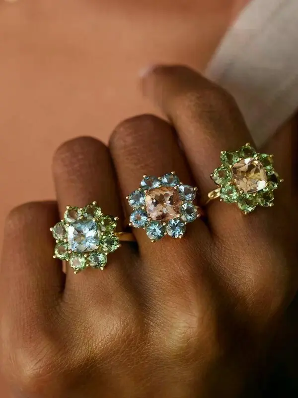 JENNIFER MEYER Aquamarine And Morganite Flower Ring