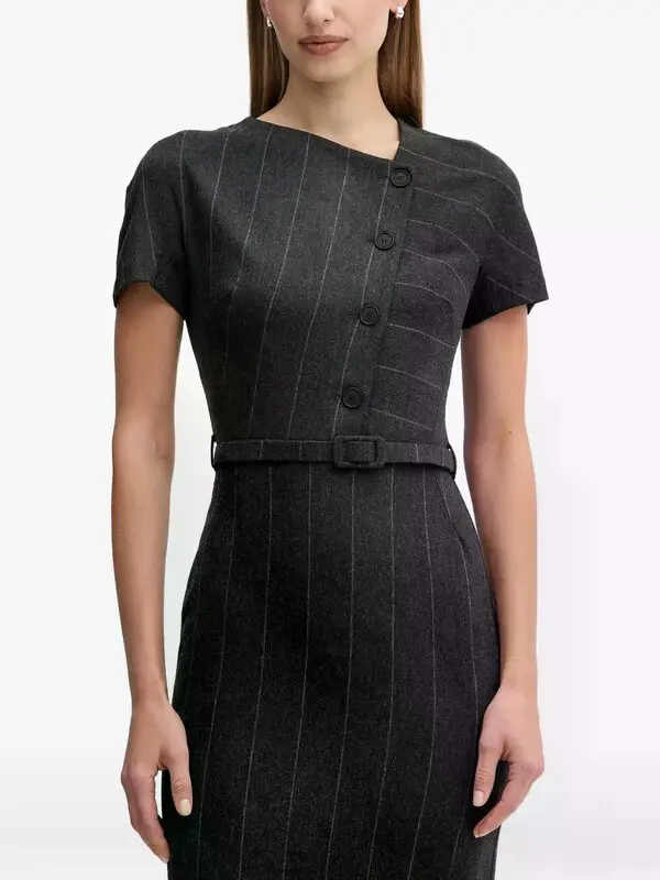 SANDRO FERRONE Pinstripe-pattern Belted Midi Dress