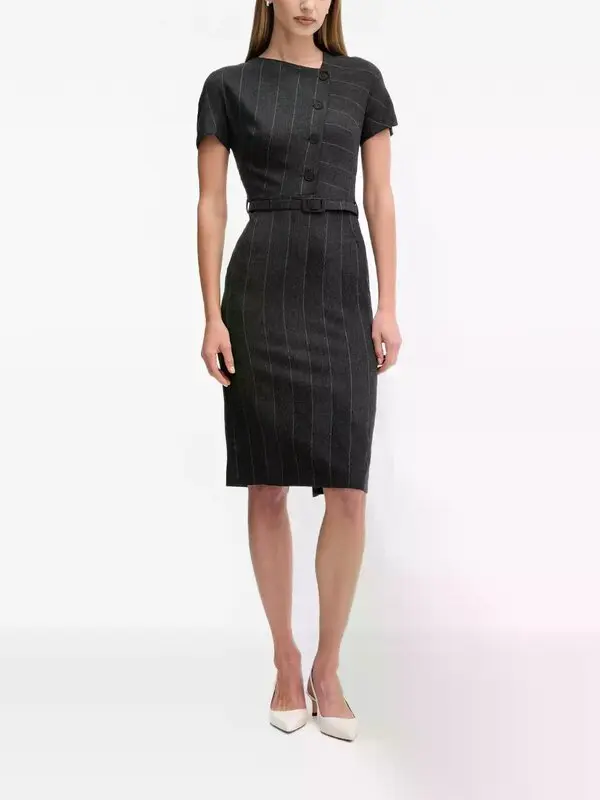 SANDRO FERRONE Pinstripe-pattern Belted Midi Dress