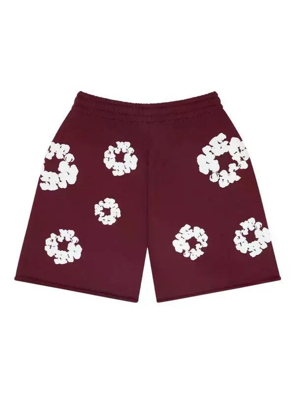 DENIM TEARS Wreath-print Track Shorts - Red