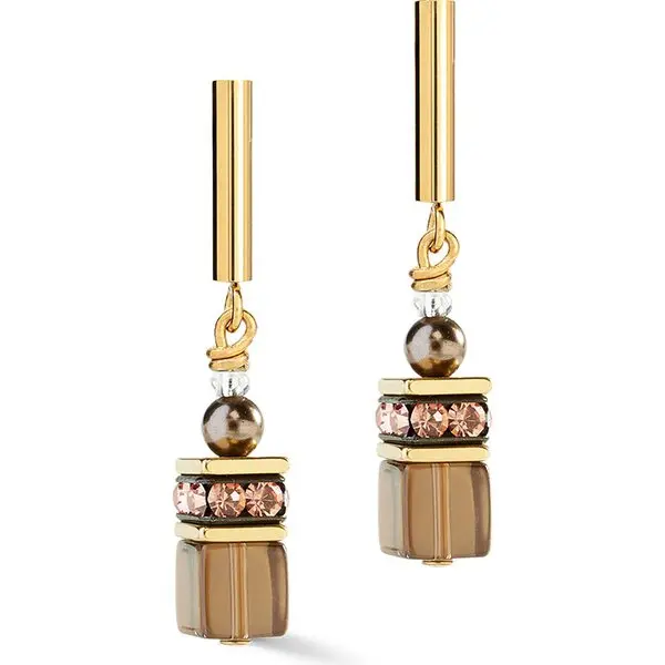 COEUR DE LION Geocube Precious Fusion Pearl Earrings - Mocha Mousse