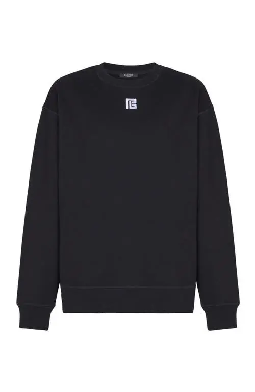 Balmain Cotton Sweatshirt With Pb Embroidery
