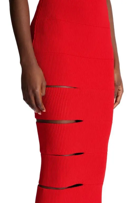 Balmain Long Knit Cut-out Skirt