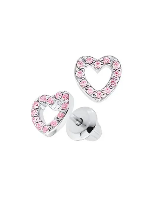 MIA BELLE GIRLS Open Heart Sterling Silver Stud Earrings - Metallic Silver