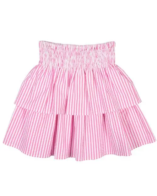 FLORENCE EISEMAN Striped Seersucker Skirt With Ruched Waist