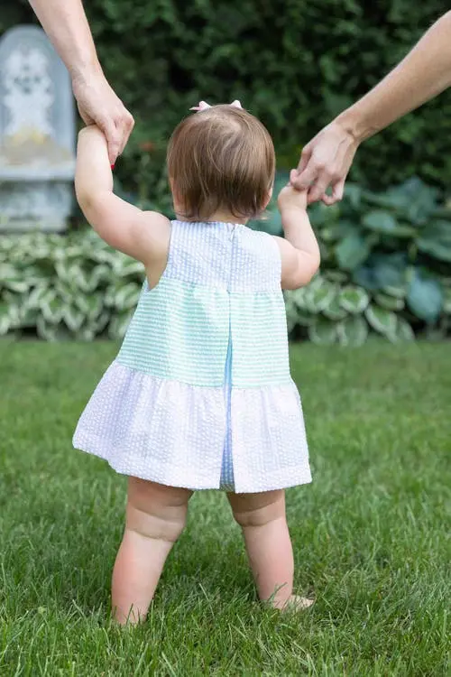 FLORENCE EISEMAN Striped Seersucker Romper With Appliqué Tulips