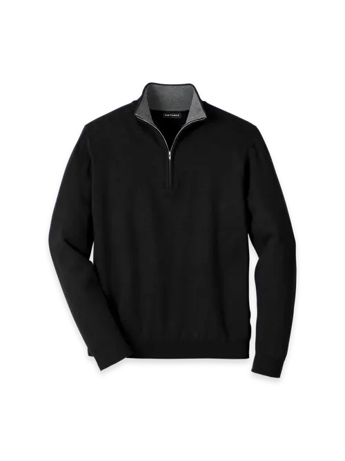 PAUL FREDRICK Quarter Zip Mock Neck Supima Cotton Sweater - Black