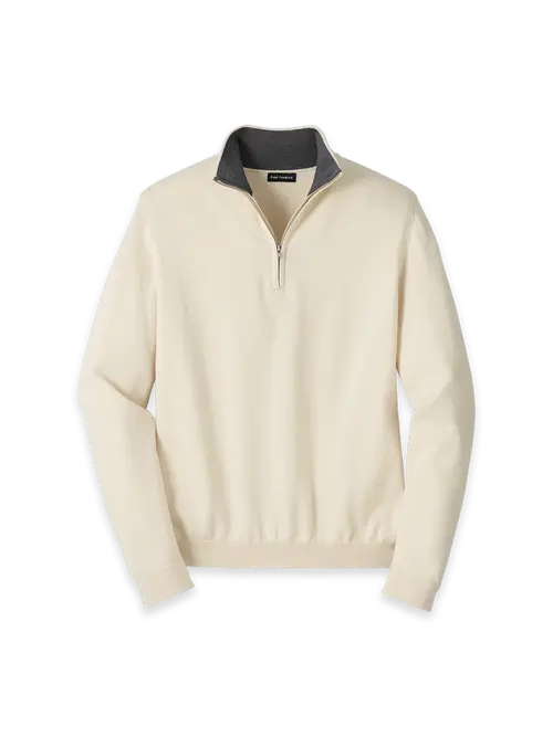 PAUL FREDRICK Quarter Zip Mock Neck Supima Cotton Sweater - Ivory