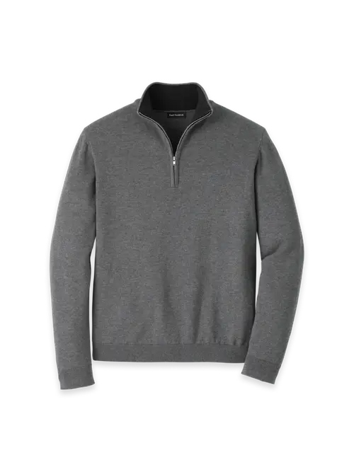 PAUL FREDRICK Quarter Zip Mock Neck Supima Cotton Sweater - Medium Grey