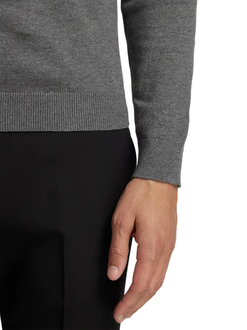PAUL FREDRICK Quarter Zip Mock Neck Supima Cotton Sweater - Medium Grey
