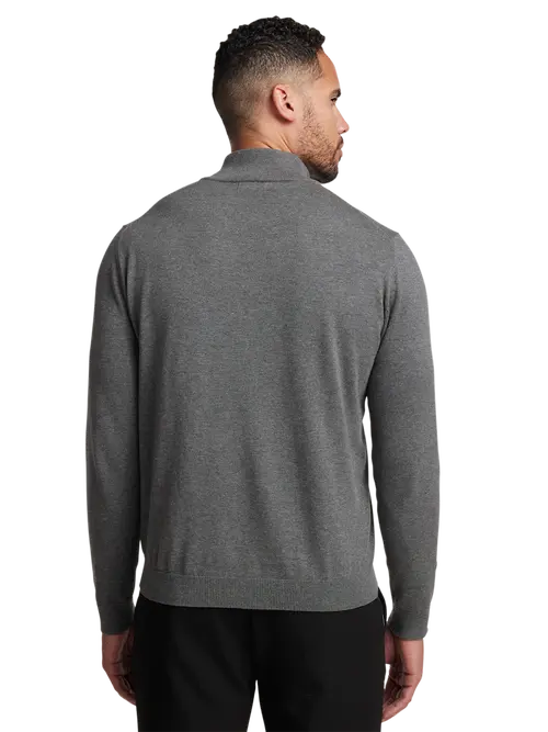 PAUL FREDRICK Quarter Zip Mock Neck Supima Cotton Sweater - Medium Grey