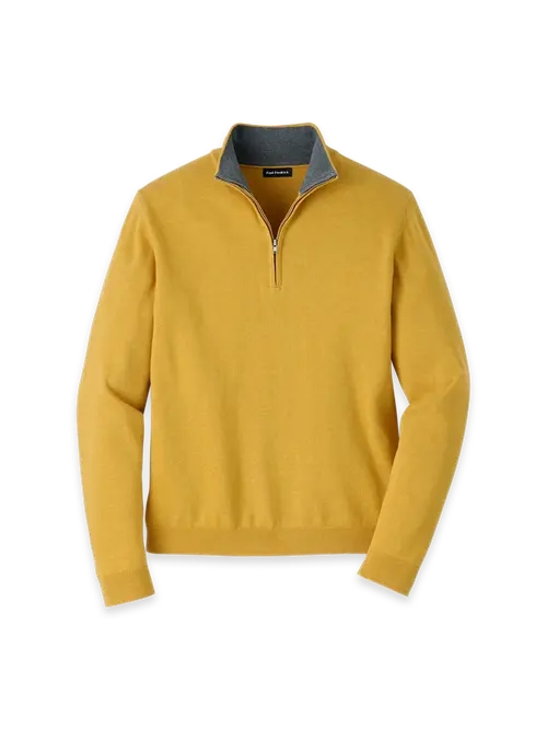 PAUL FREDRICK Quarter Zip Mock Neck Supima Cotton Sweater - Mustard