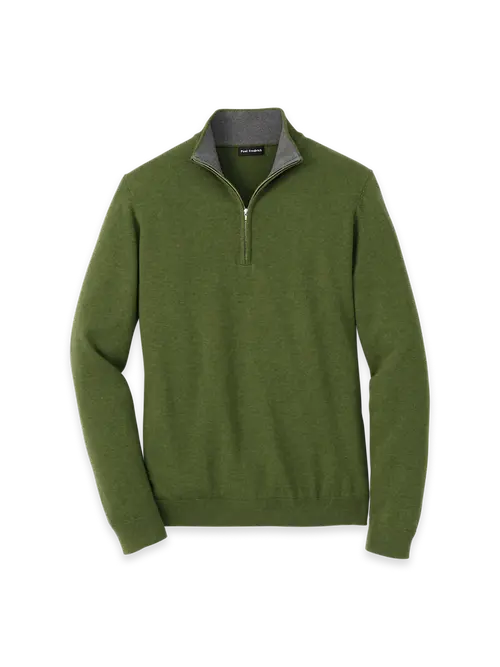 PAUL FREDRICK Quarter Zip Mock Neck Supima Cotton Sweater - Olive