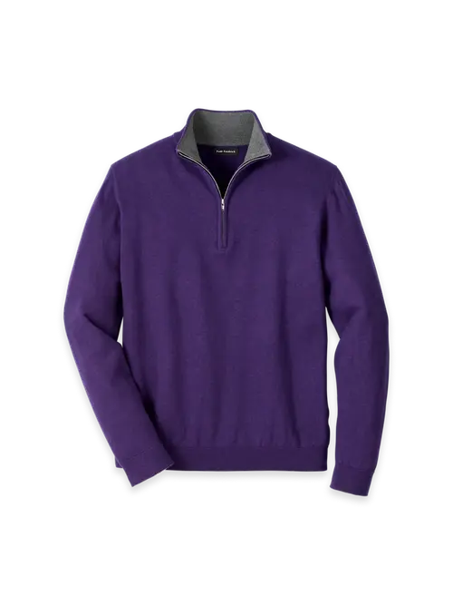 PAUL FREDRICK Quarter Zip Mock Neck Supima Cotton Sweater - Plum