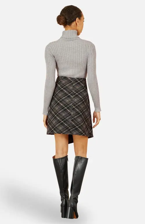 YUMI Checked Wrap Skirt With Buckle Fastening - Black
