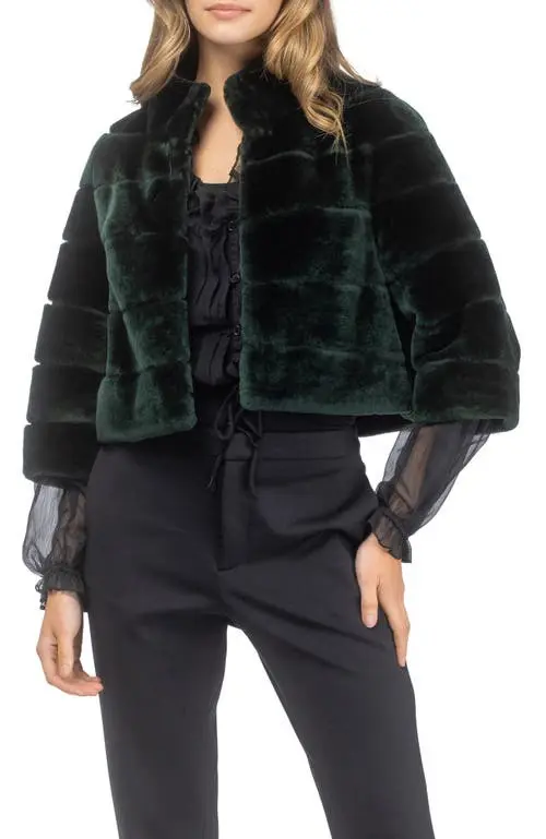 Gorski Genuine Shearling Cropped Bolero With Cropped Sleeves - Emerald