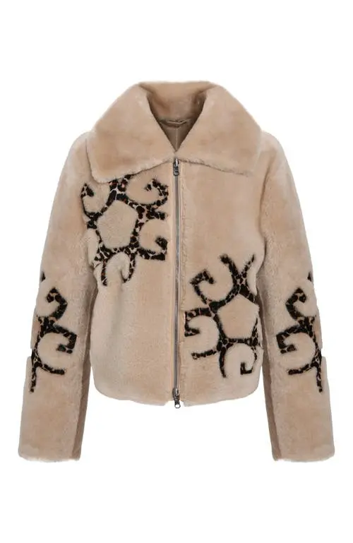 Gorski Genuine Shearling Jacket With Insignia Intarsia