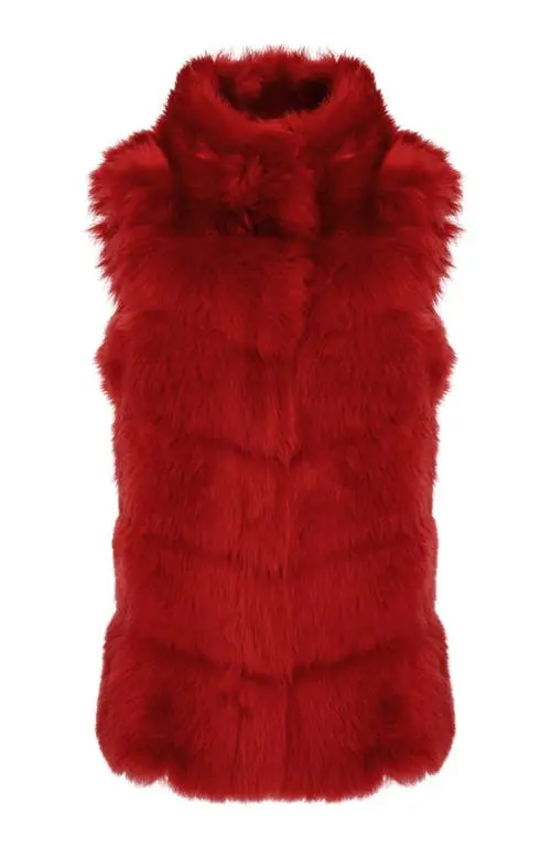 Gorski Genuine Shearling Vest - Red/red