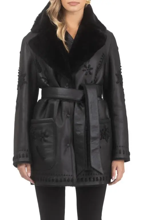 Gorski Genuine Shearling Short Jacket With Embroidery - Black/black