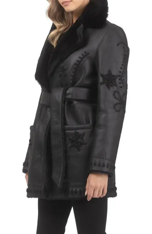 Gorski Genuine Shearling Short Jacket With Embroidery - Black/black