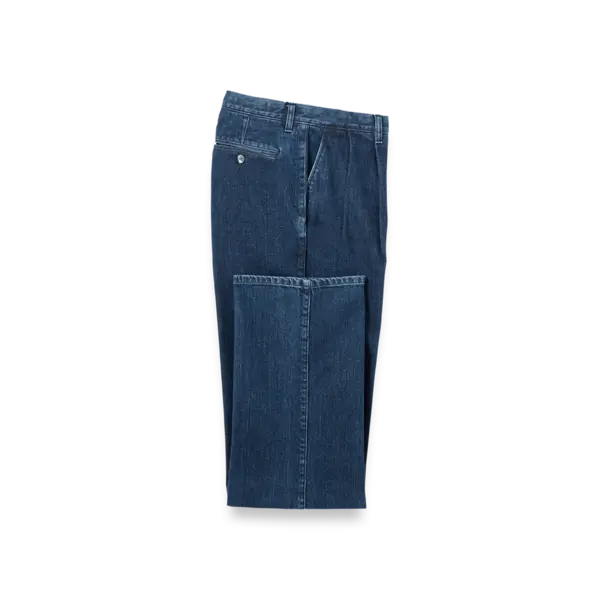PAUL FREDRICK Pleated Denim Trousers - Blue