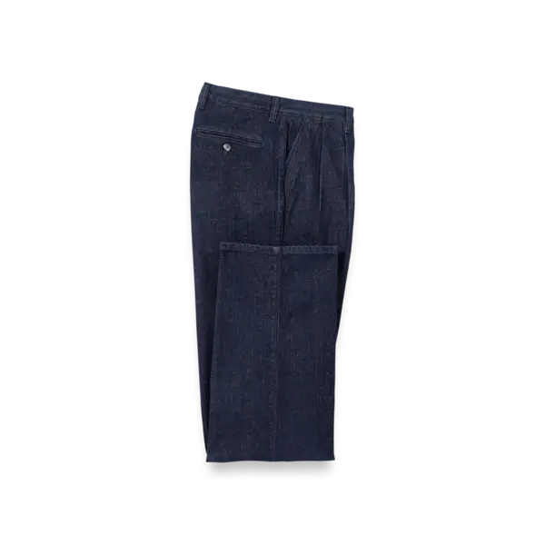 PAUL FREDRICK Pleated Denim Trousers - Dark Blue