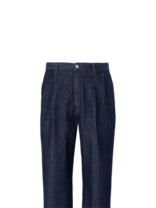 PAUL FREDRICK Pleated Denim Trousers - Dark Blue