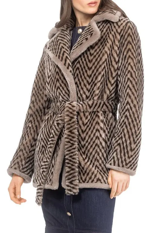 Gorski Chevron Grooved Genuine Shearling Jacket